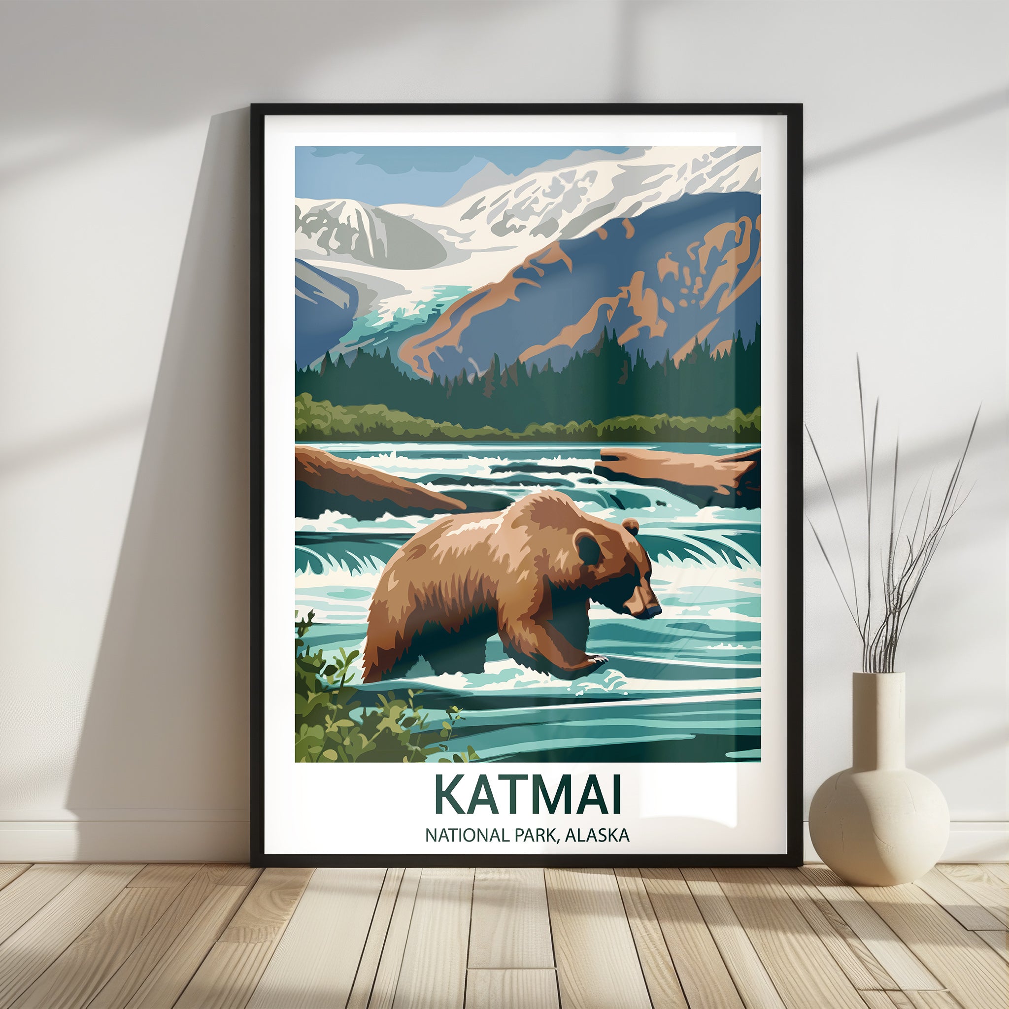 Katmai National Park Poster | Vintage Alaska Bear Wall Art – Wanderlust ...