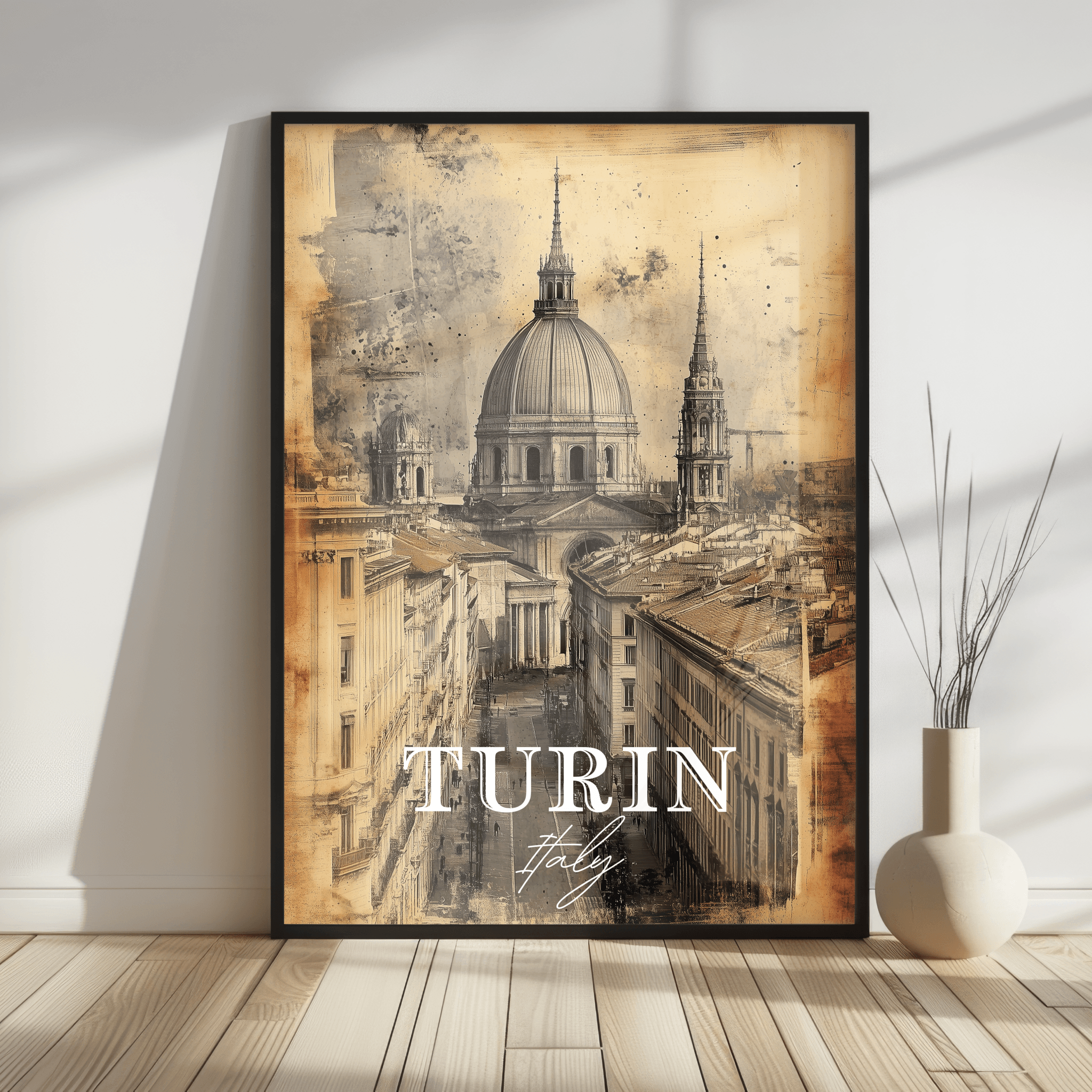 Turin, Italy - Vintage Skyline Art – Wanderlust Posters